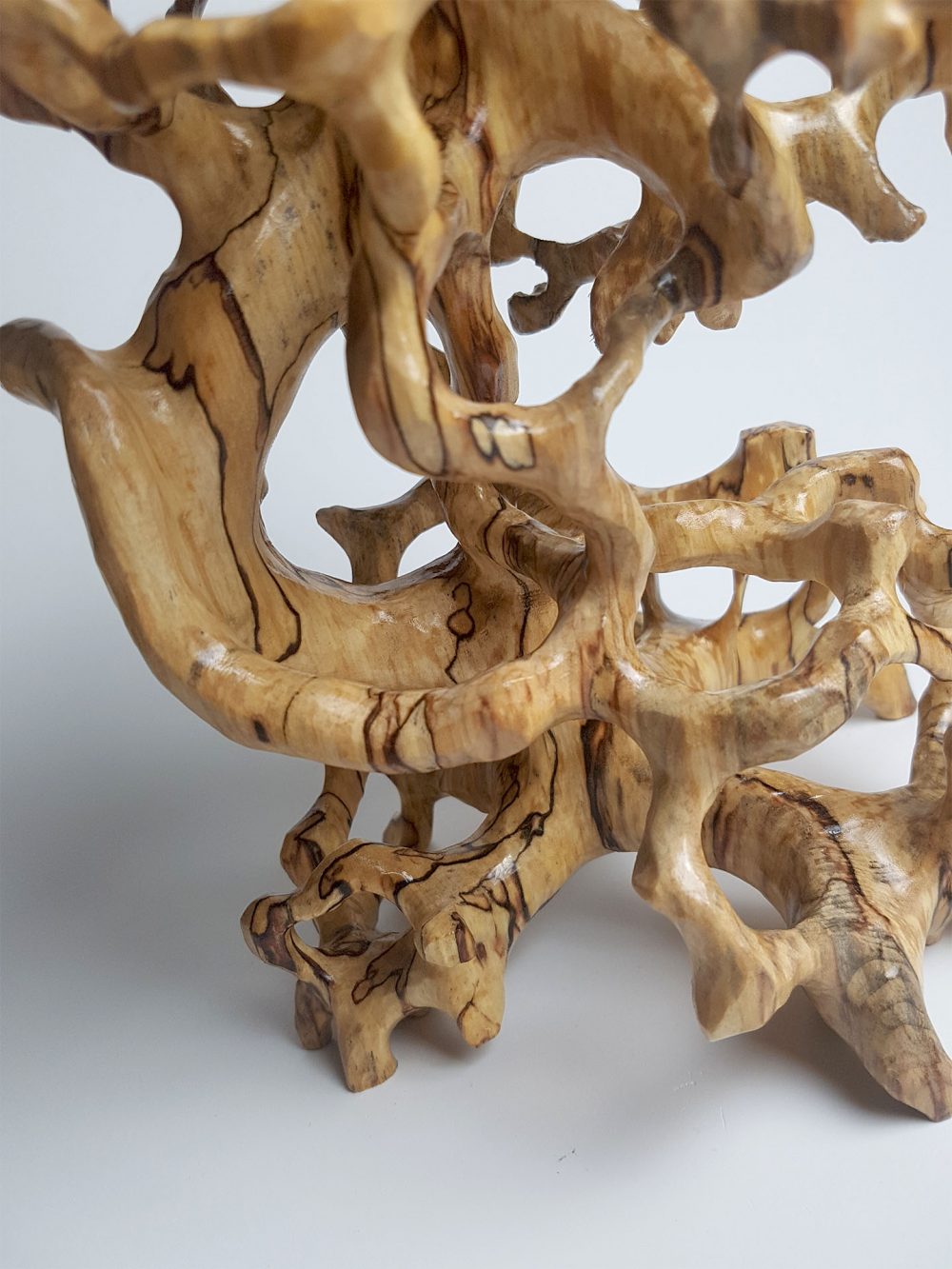 Spalted wood modern bonsai display root stand % - Rootstands