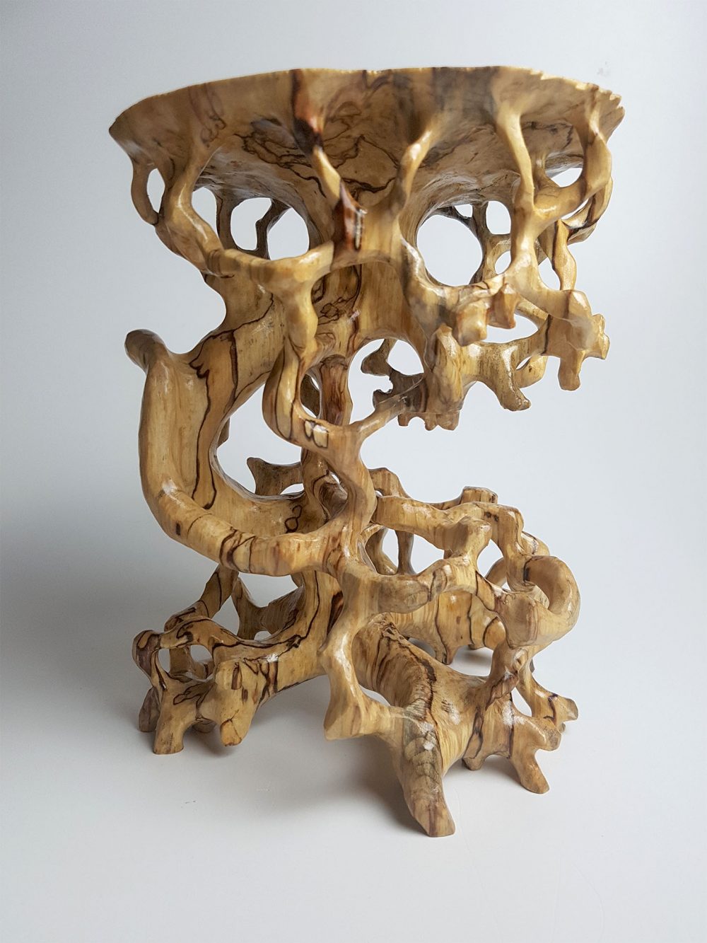 Spalted wood modern bonsai display root stand % - Rootstands